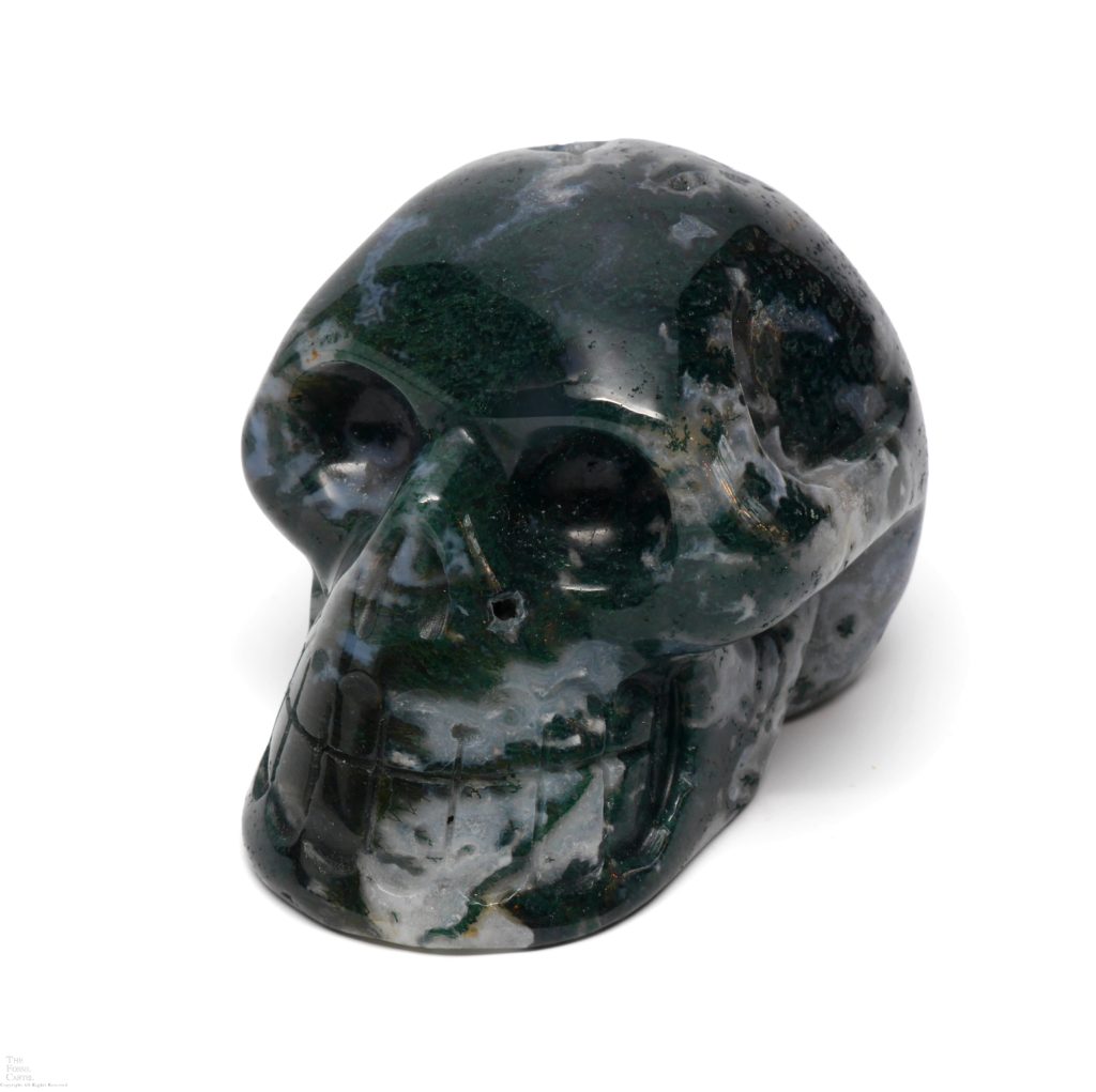 Moss Agate Skull Carving - The Fossil Cartel