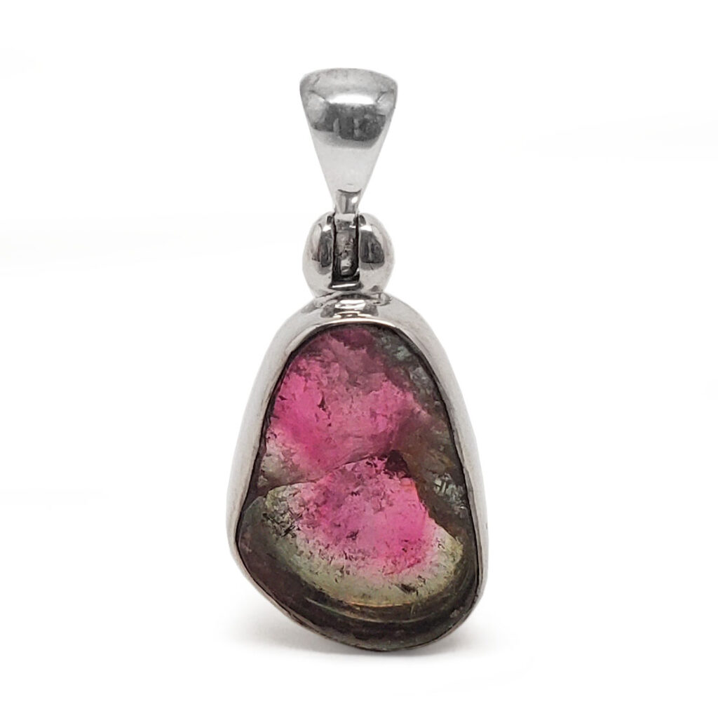 Lab-created Tourmaline Watermelon Tourmaline Silver Pendant Necklace ...